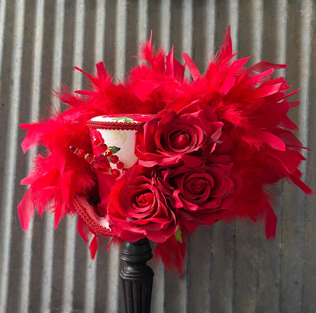 Mini Top Hat, Red Rose Kentucky Derby Hat, Red Rose Derby Hat, Alice in ...