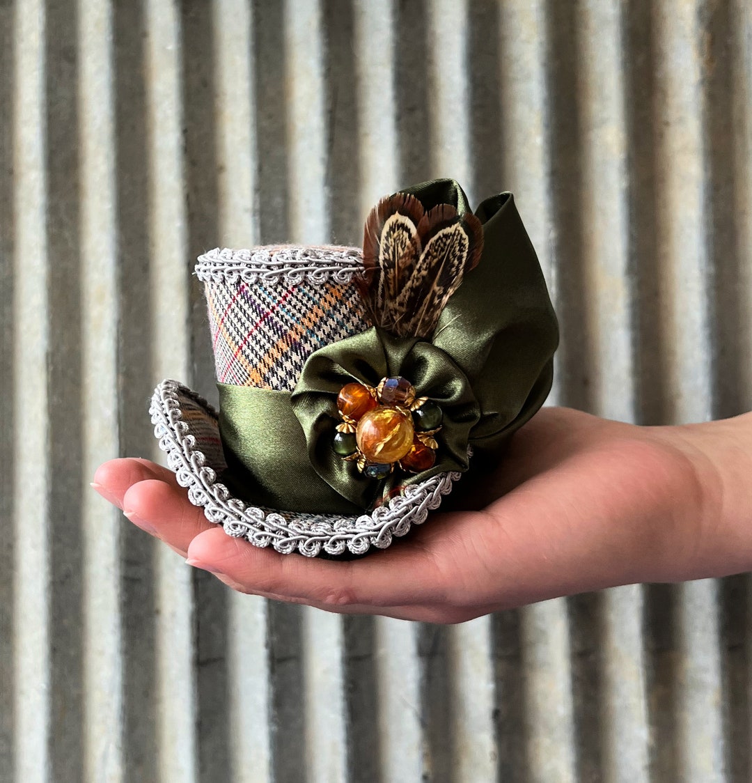 Micro Mini Top Hat, Steampunk Hat, Tweed Steampunk Mini Hat, Alice in ...