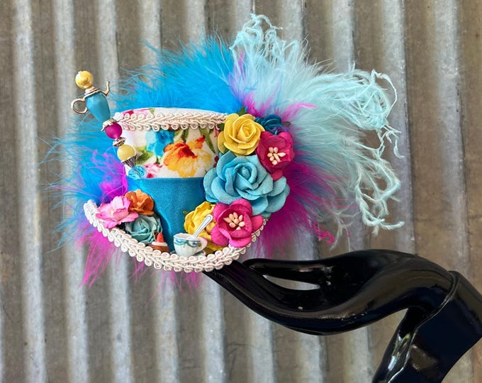 Micro Mini Top Hat, Tea Cup Hat, Pink and Green Flower Hat, Alice in ...