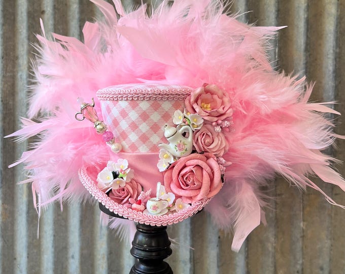 Mini Top Hat, Rose Tea Cup Hat, Pink Tea Pot Wonderland, Mad Hatter Hat ...