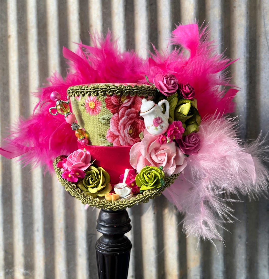 Mini Top Hat, Rose Tea Cup Hat, Pink Tea Pot Wonderland, Mad Hatter Hat ...