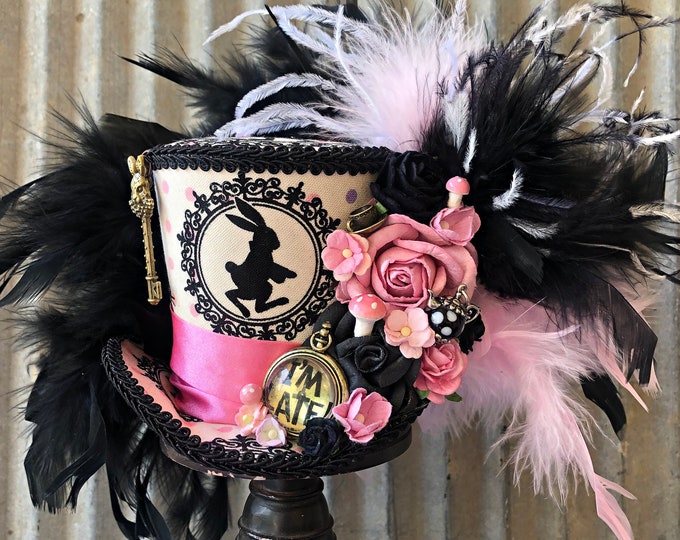 Mini Top Hat Tea Hat Pink Polka Dot White Rabbit Tea Hat - Etsy