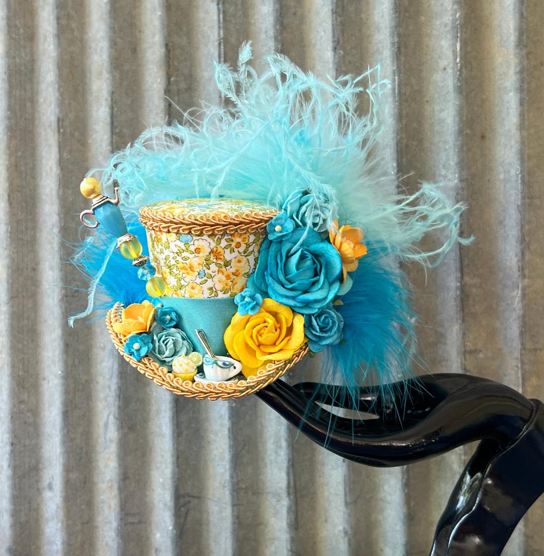 Micro Mini Top Hat, Mini Tea Cup Hat, Yellow and Blue Flower Hat, Alice ...
