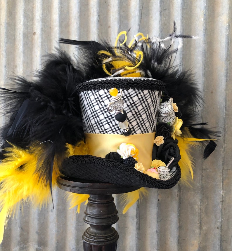 Mini Top Hat Tea Hat Black and Yellow Tea Cup Hat Alice in | Etsy