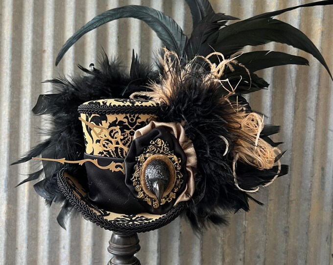 Mini Top Hat, Halloween Mini Hat, Tan Crow Hat, Edgar Allan Poe Hat ...