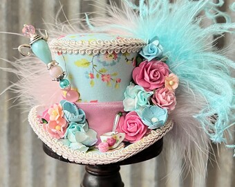 Mini Top Hat Blue and Pink Tea Cup Hat Alice in Wonderland - Etsy
