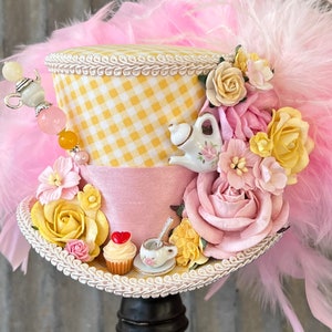 Mini Top Hat Tea Hat Pink and Yellow Tea Cup Hat Alice in - Etsy