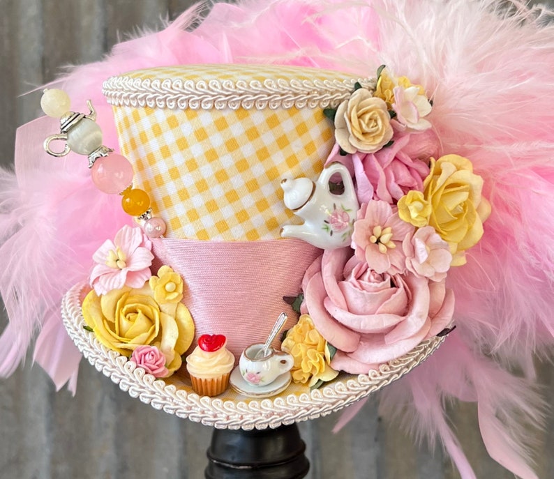 Mini Top Hat Tea Hat Pink and Yellow Tea Cup Hat Alice in - Etsy