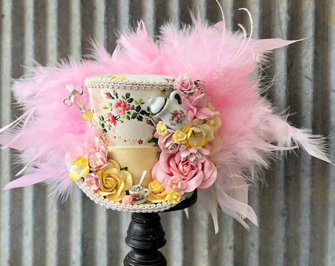 Mini Top Hat, Tea Hat, Pink and White Tea Cup Hat, Alice in Wonderland ...