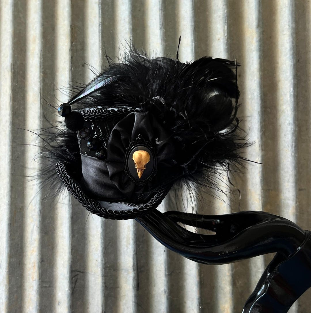 Micro Mini Top Hat, Black Raven Skull Hat, Steampunk Hat, Alice in ...