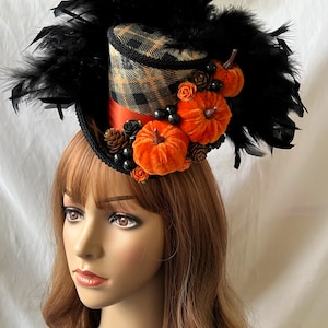 Mini Top Hat, Fall Mini Top Hat, Thanksgiving Hat, Black and Orange ...