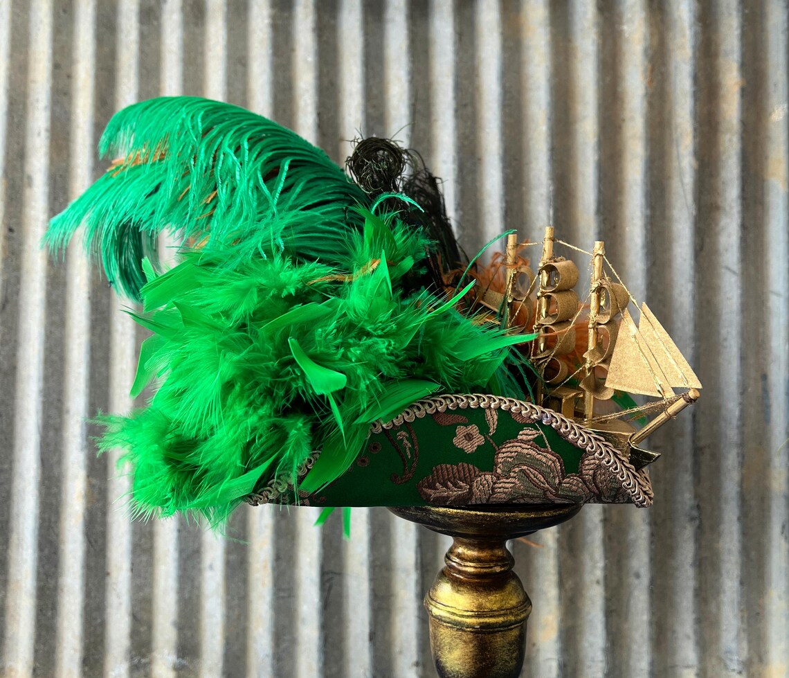 Mini Pirate Hat, Kelly Green and Gold Pirate Hat, Marie Antoinette Hat ...