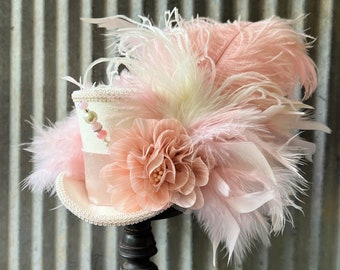 Mini Top Hat, Blush Pink Mini Hat, Alice in Wonderland Hat, Bridal Mini ...