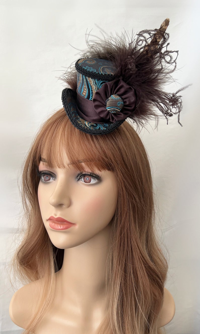 Micro Mini Top Hat Peacock Blue and Brown Mini Hat Mad - Etsy