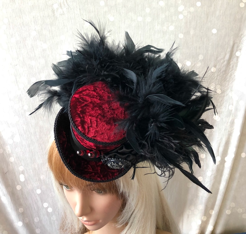 Mini Top Hat Red and Black Rose Hat Royal Ascot Mini Top | Etsy