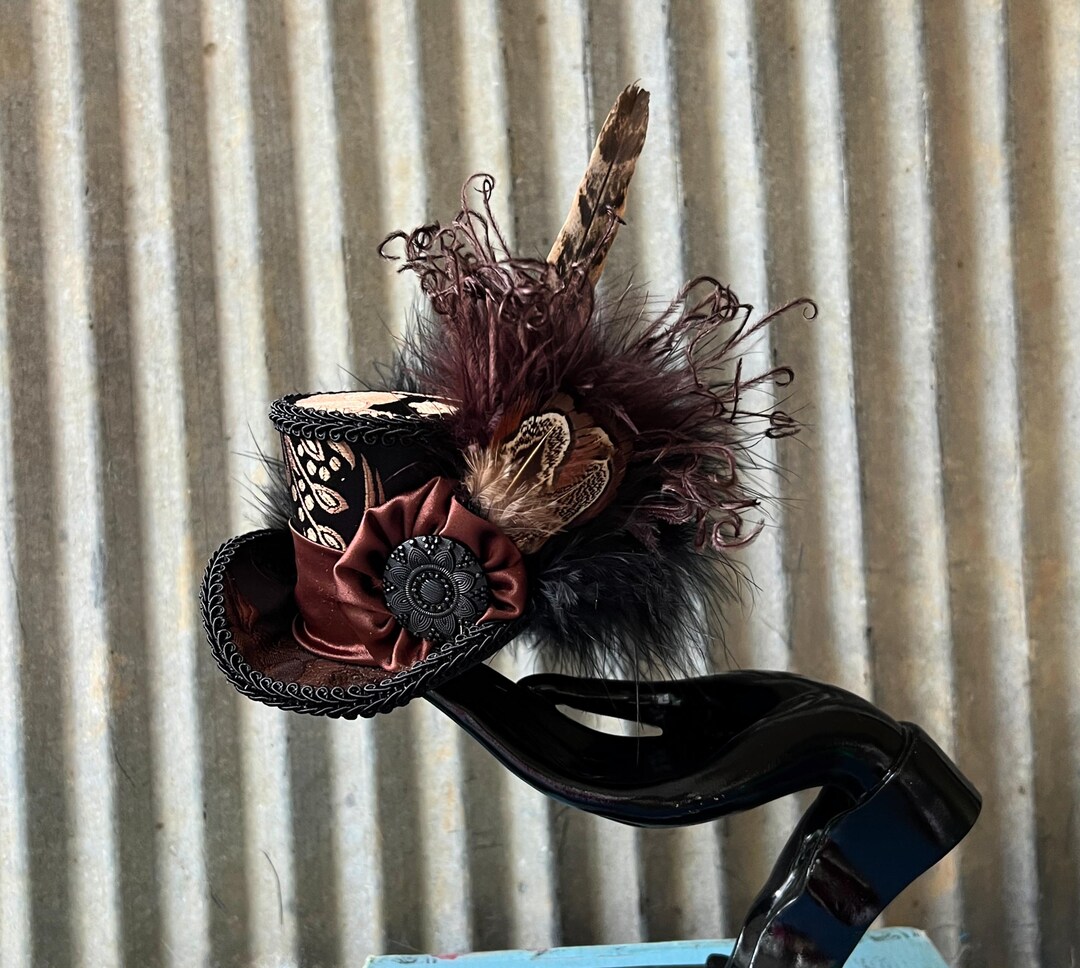 Micro Mini Top Hat, Black and Brown Mini Hat, Mad Hatter Hat,alice in ...