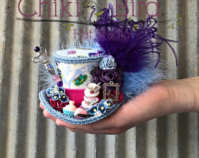 Micro Mini Top Hat Tea Cup Hat Blue and Pink Flower Hat | Etsy