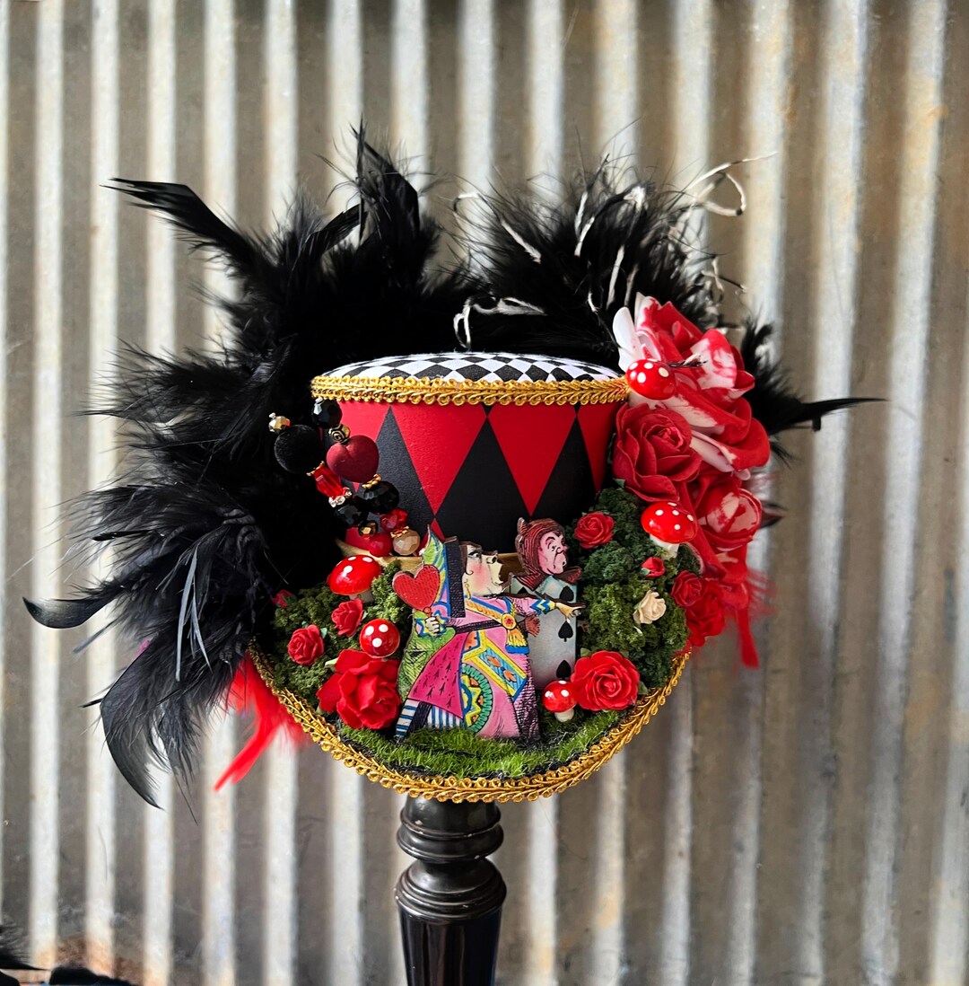 Mini Top Hat, Queen of Hearts Mini Hat, Mad Tea Party Hat, Red Queen ...