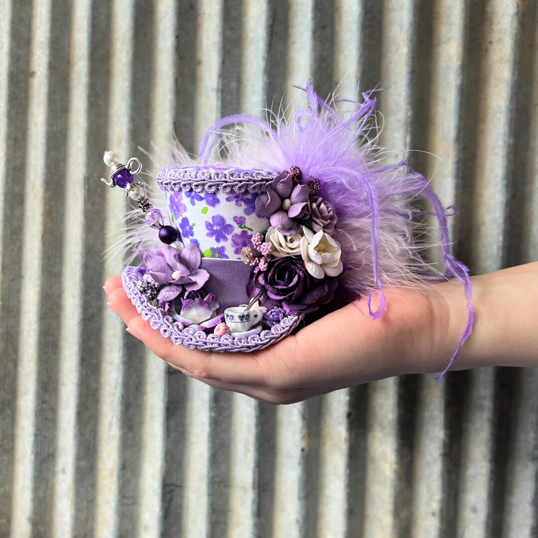 Micro Mini Top Hat, Tea Cup Hat, Purple Flower Hat, Alice in Wonderland ...