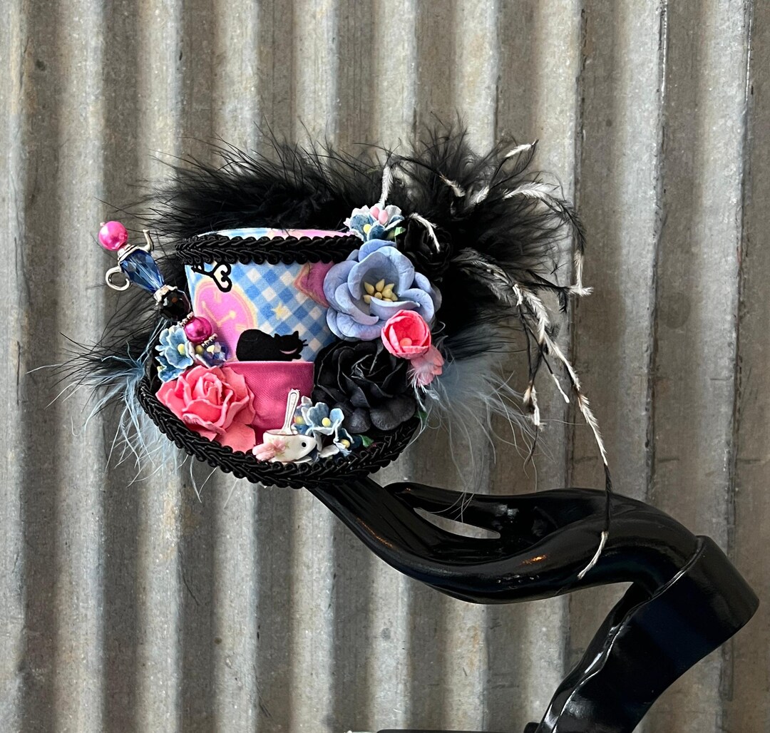 Micro Mini Top Hat, Tea Cup Hat, Blue and Pink Flower Hat, Alice in ...