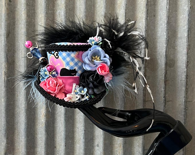 Micro Mini Top Hat, Tea Cup Hat, Blue and Pink Flower Hat, Alice in ...