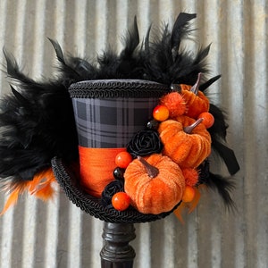 Mini Top Hat, Fall Mini Top Hat, Thanksgiving Hat, Black and Orange ...