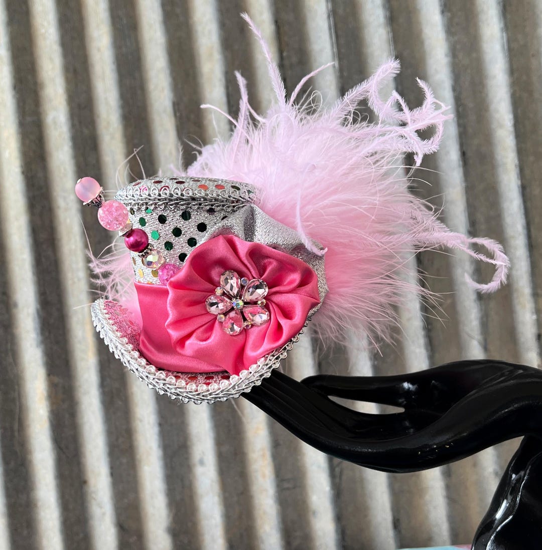 Micro Mini Top Hat,alice in Wonderland, Mad Hatter Hat, Pink and Silver ...