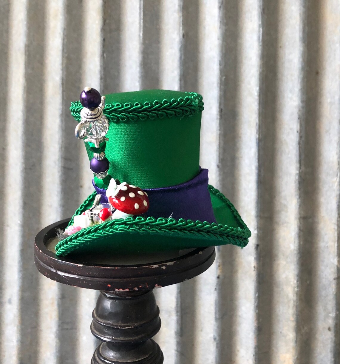 Micro Mini Top Hat Mad Hatter Green and Purple hat Alice in | Etsy