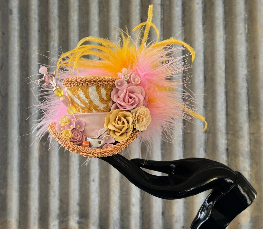 Micro Mini Top Hat, Tea Cup Hat, Yellow and Pink Flower Hat, Alice in ...