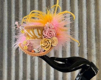 Mini Top Hat, Tea Hat, Pink and Yellow Tea Cup Hat, Alice in Wonderland ...