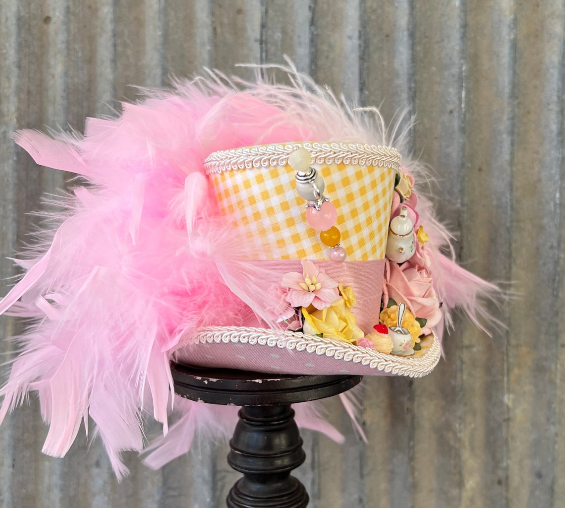 Mini Top Hat Tea Hat Pink and Yellow Tea Cup Hat Alice in - Etsy