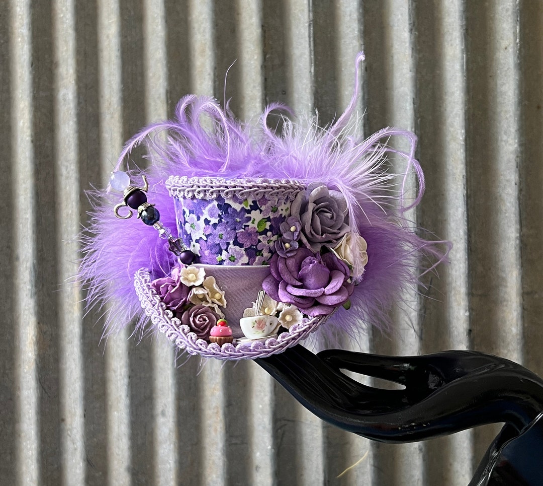 Micro Mini Top Hat, Tea Cup Hat, Purple Flower Hat, Alice in Wonderland ...