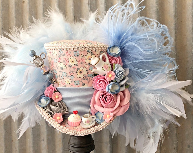 Mini Top Hat, Rose Tea Cup Hat, Pink and Blue Tea Pot Alice in ...