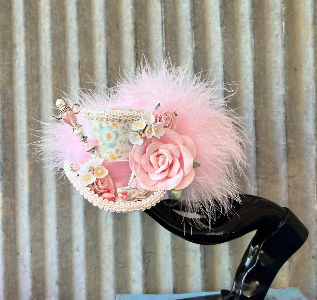 Micro Mini Top Hat, Tea Cup Hat,pink and Yellow Flower Hat, Alice in ...