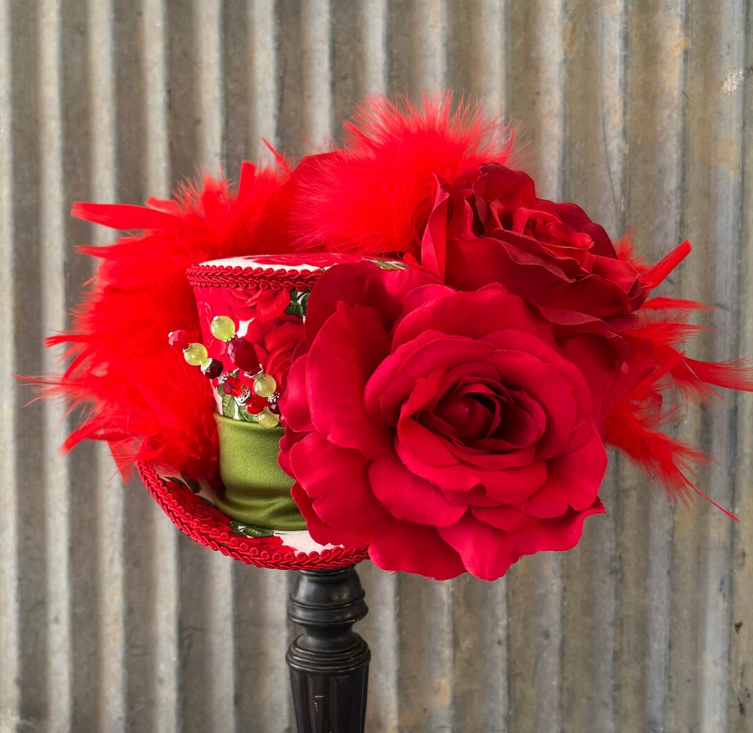 Mini Top Hat, Red Rose Kentucky Derby Hat, Red Rose Derby Hat, Alice in ...