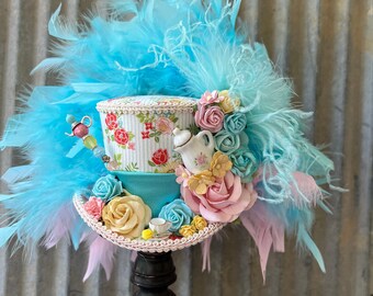 Micro Mini Top Hat, Tea Cup Hat, Pink Flower Hat, Alice in Wonderland ...