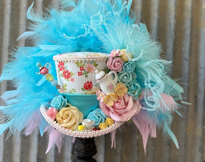 Mini Top Hat, Rose Tea Cup Hat, Pink and Blue Tea Pot Alice in ...