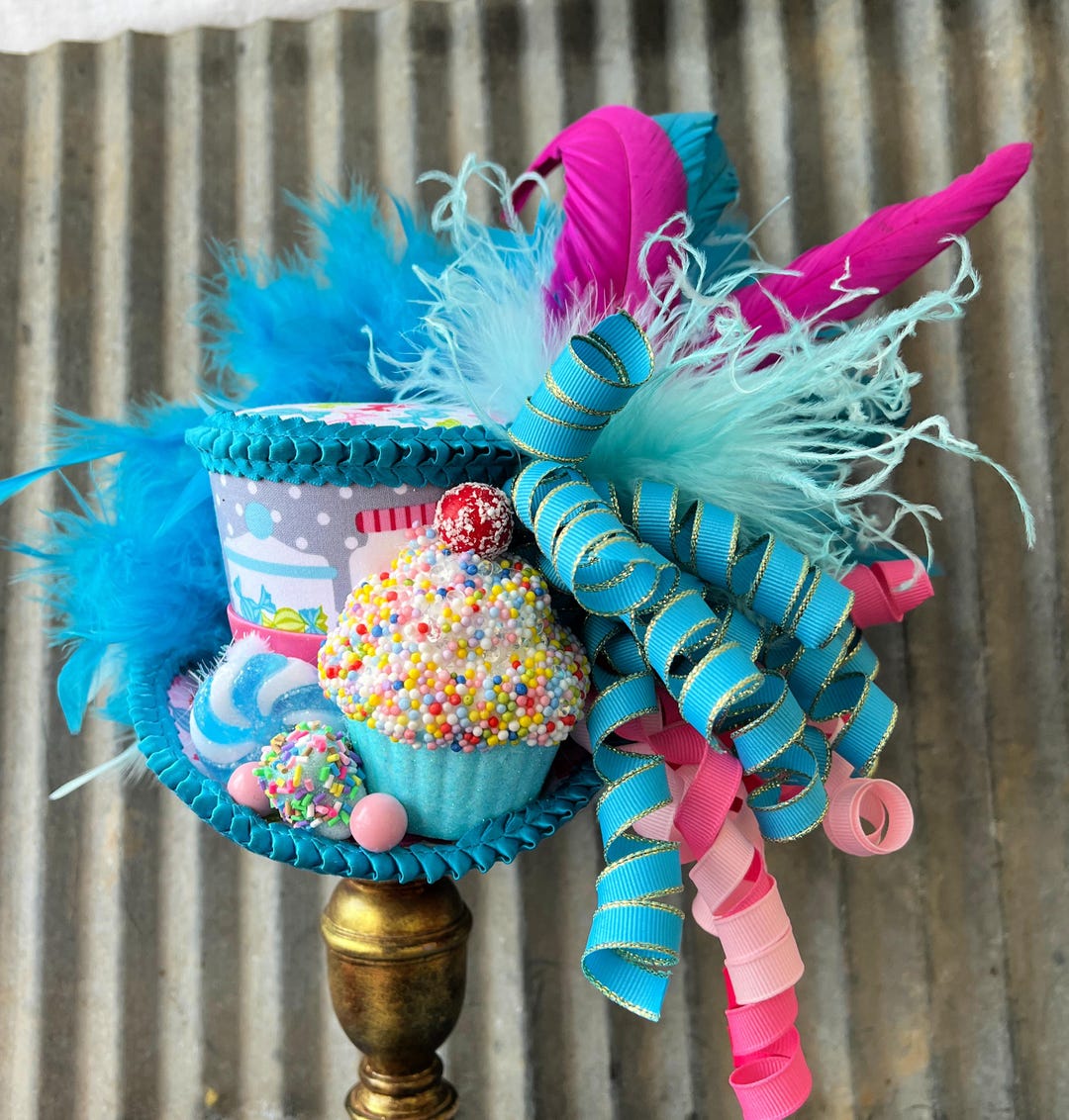 Mini Top Hat, Kentucky Derby Hat, Blue and Pink Cupcake Hat Mini Top ...