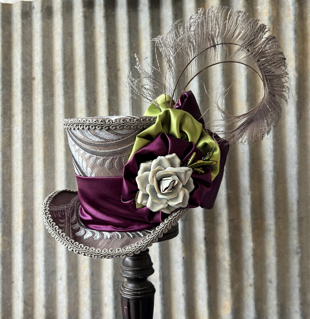 Kentucky Derby Top Hat, Mini Top Hat, Gray and Plumb Hat, Gilded Age ...