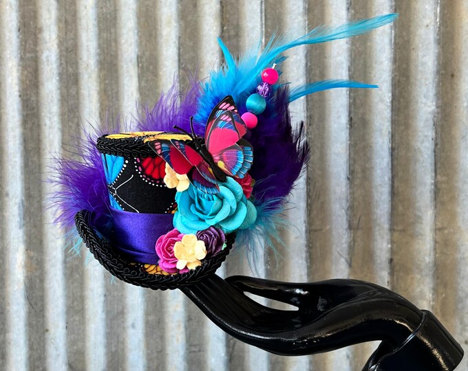 Micro Mini Top Hat, Butterfly Steampunk Mini Top Hat, Rainbow Butterfly ...