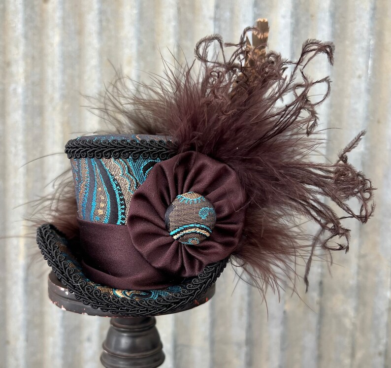Micro Mini Top Hat Peacock Blue and Brown Mini Hat Mad - Etsy