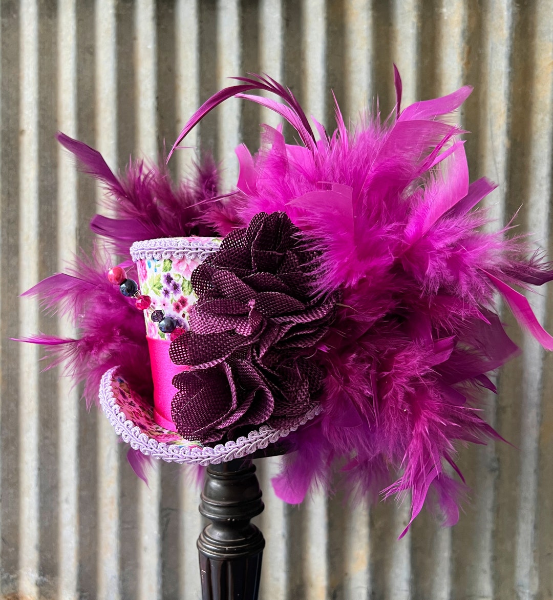 Kentucky Derby Mini Top Hat, Pink and Green Flower Mini Top Hat, Pink ...