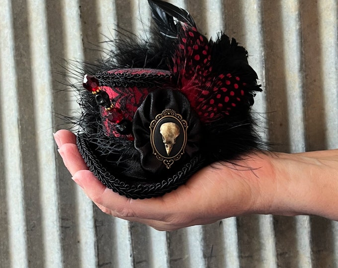 Black and Red Raven Skull Hat Steampunk Micro Mini Top Hat - Etsy