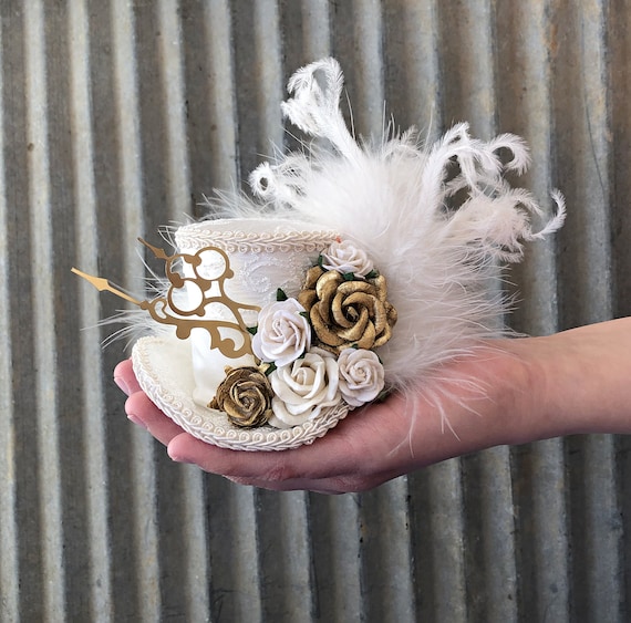 Micro Mini Top Hat Wedding Mini Hat Ivory Steampunk Hat | Etsy