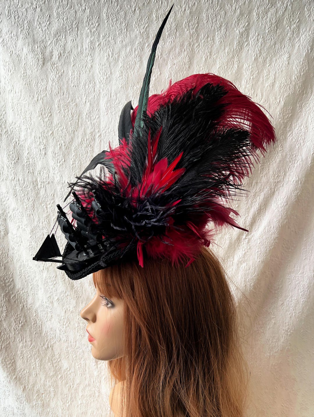 Mini Pirate Hat, Burgundy Mini Pirate Hat, Marie Antoinette Hat, Mini ...