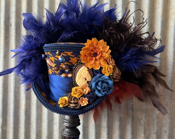 Kentucky Derby Hut, Mini Zylinder, Derby Mini Hut, braun blau Fischgrät ...