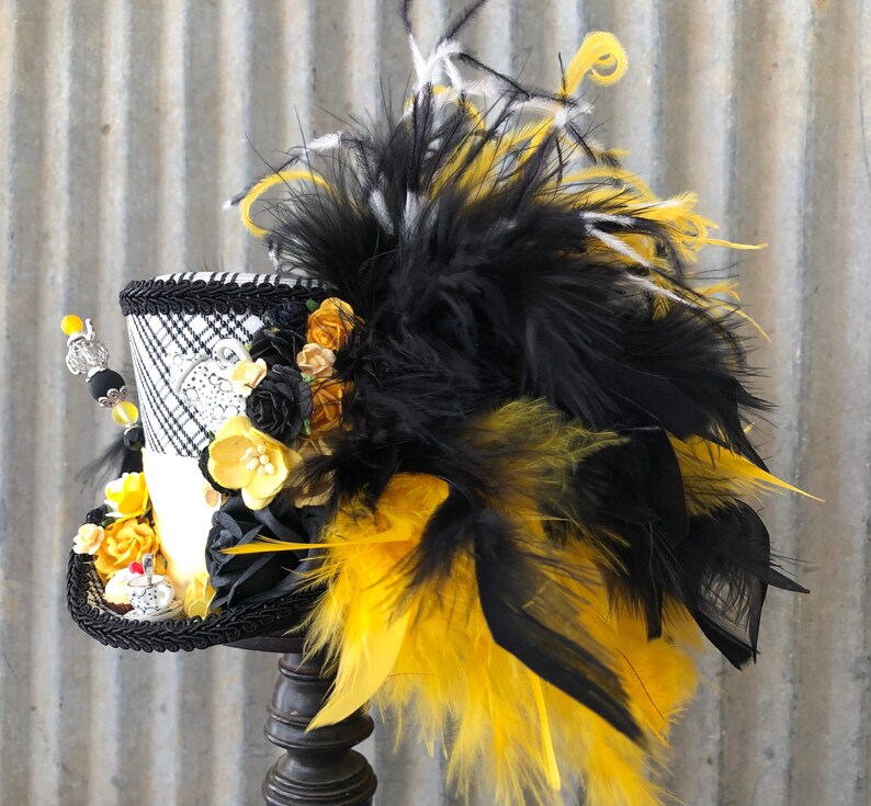 Mini Top Hat Tea Hat Black and Yellow Tea Cup Hat Alice in | Etsy