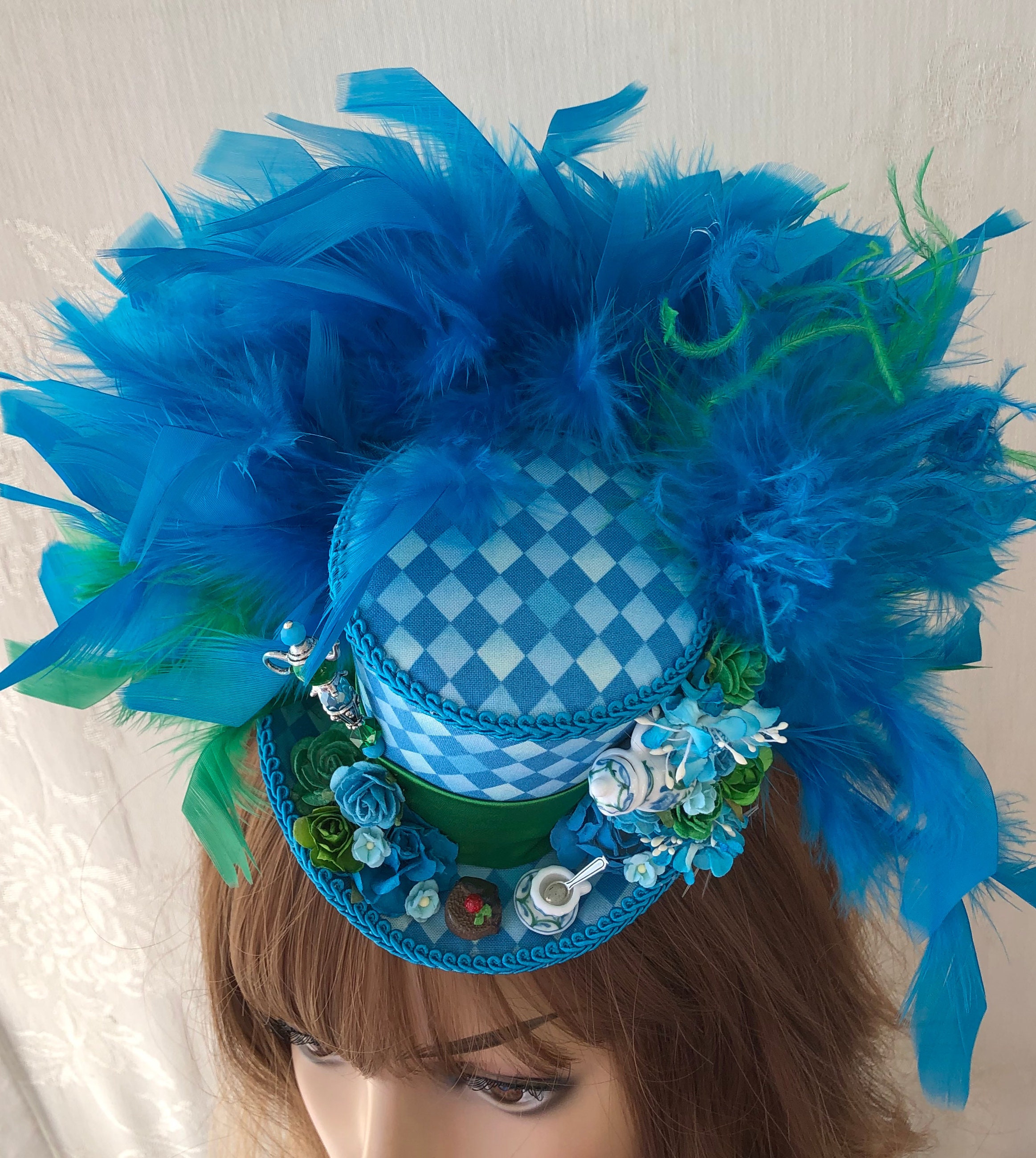 Mini Top Hat Tea Hat Turquoise and Green Cup Hat Alice in | Etsy