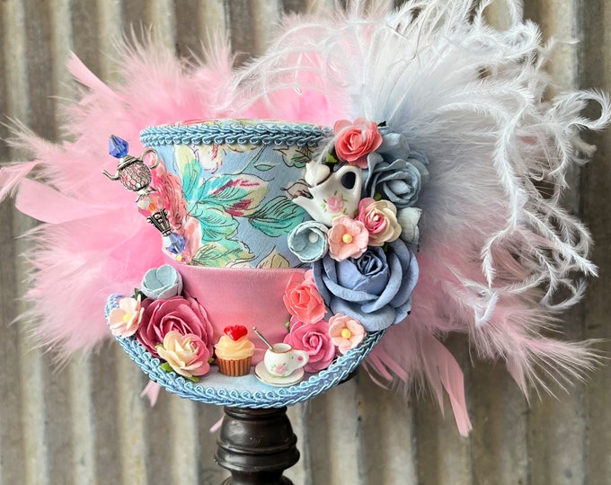 Mini Top Hat Blue and Pink Tea Cup Hat Alice in Wonderland - Etsy