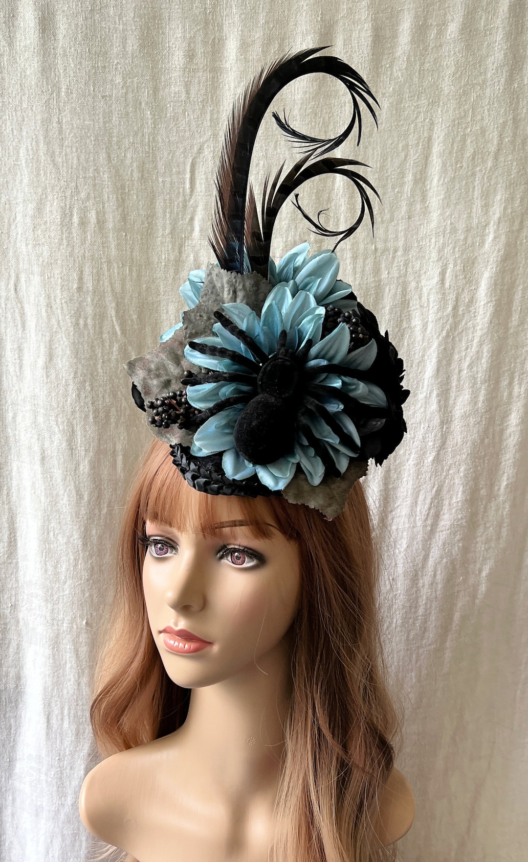 Spider Hat, Halloween Fascinator, Tarantula Hat, Blue and Black ...